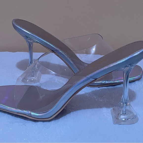 Shoes | Clear Plastic Sliver Metallic Flare Heeled Sandals | Poshmark